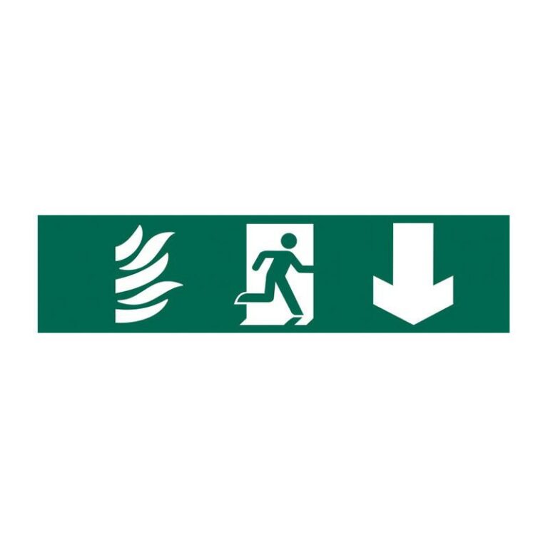 SIGN – FIRE EXIT RUNNING MAN ARROW DOWN – J Todd & Son